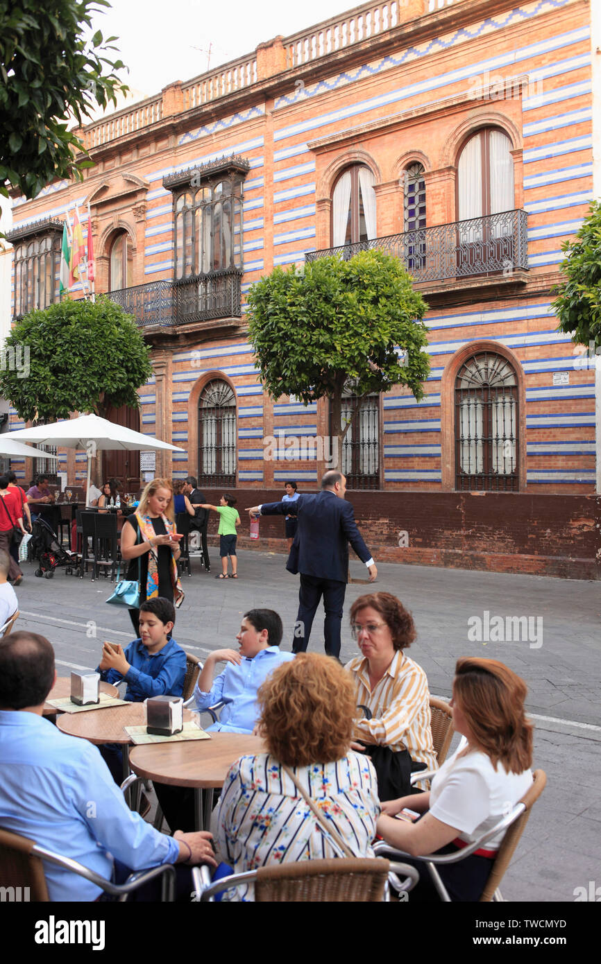Spain; Andalusia; Seville; Triana, street scene, bar, people Stock ...