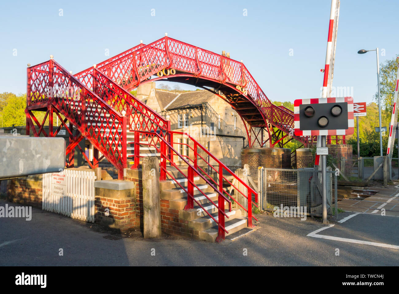 Red Platform Bridge at Wylam Train Station Stock Photo - Alamy