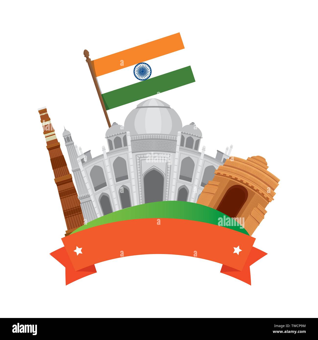 indian buildings monuments with flags Stock Vector Image & Art - Alamy