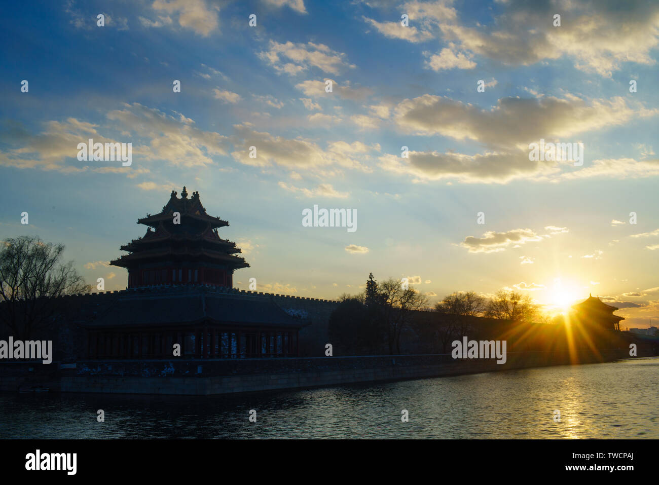 Beijing Palace Museum corner tower sunset Stock Photo - Alamy