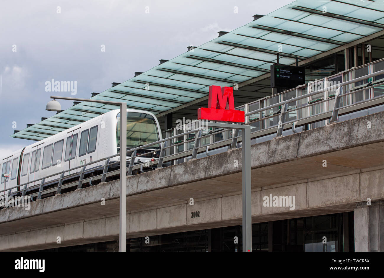 Driverless train in automated metro system. Train enters a metro ...