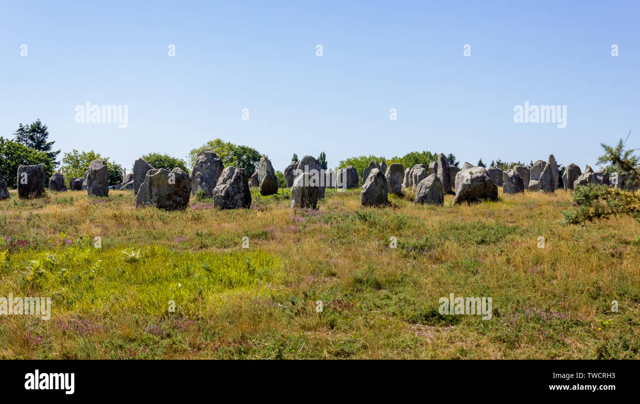 Standing stones alignment in the village of Carnac, Brittany, France ...