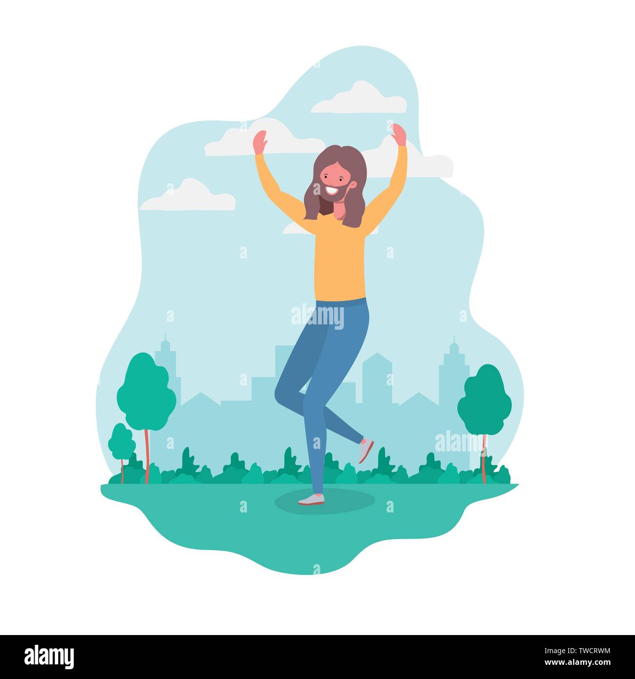 man dancing in landscape with trees and plants Stock Vector Image & Art ...