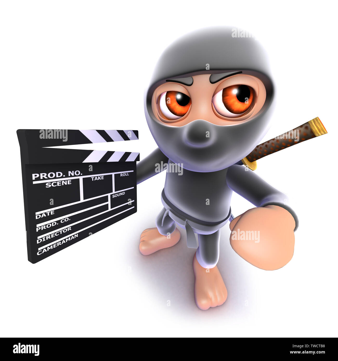 3d render of a funny cartoon ninja assassin warrior character holding a ...