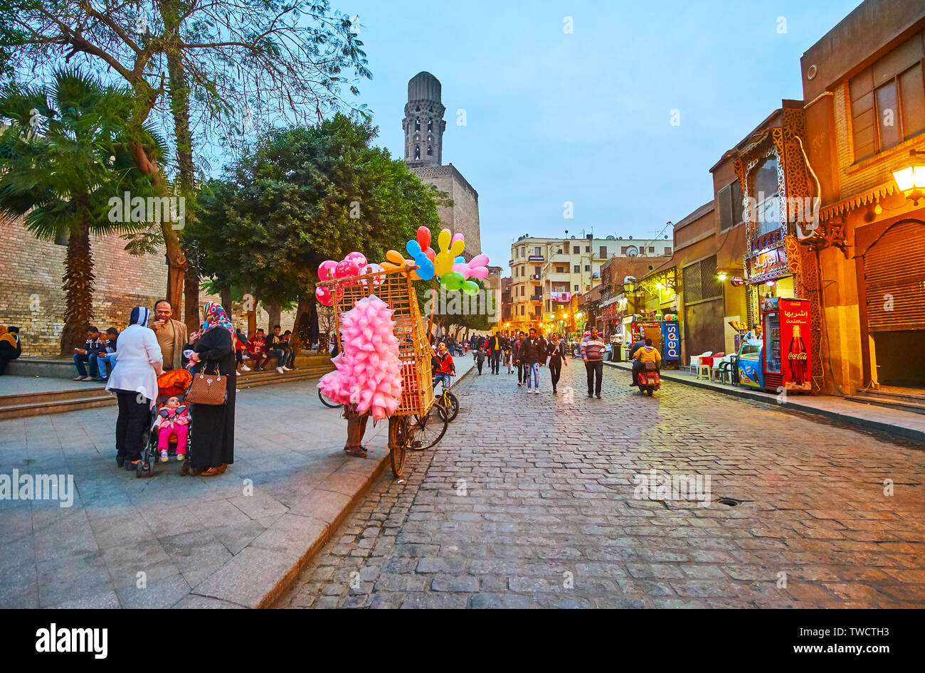 CAIRO, EGYPT - DECEMBER 22, 2017: The evening walk along historic Al ...