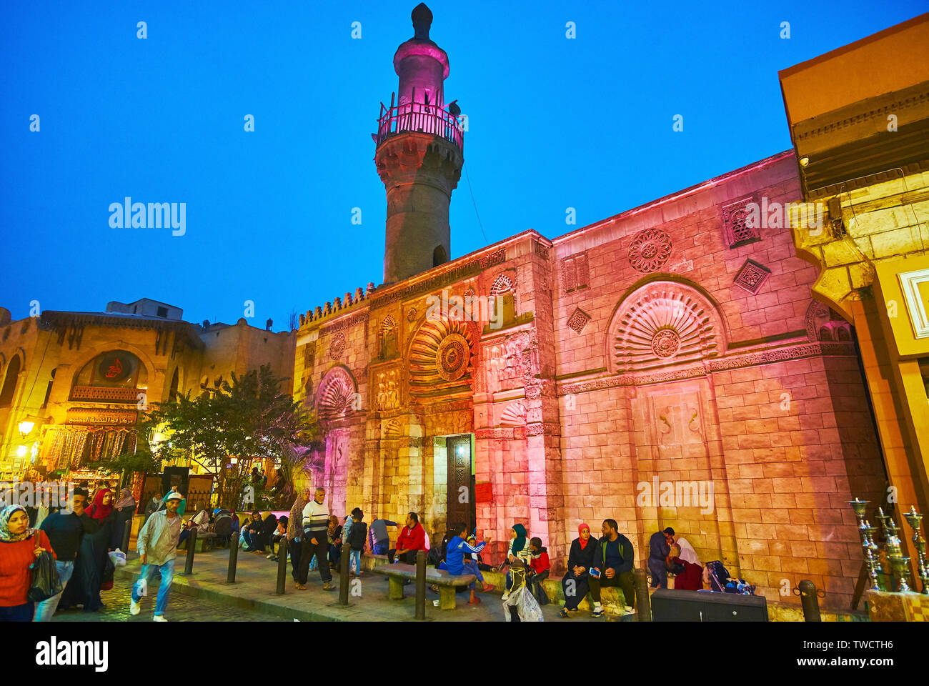 CAIRO, EGYPT - DECEMBER 22, 2017: The crowded Al-Muizz street in front ...