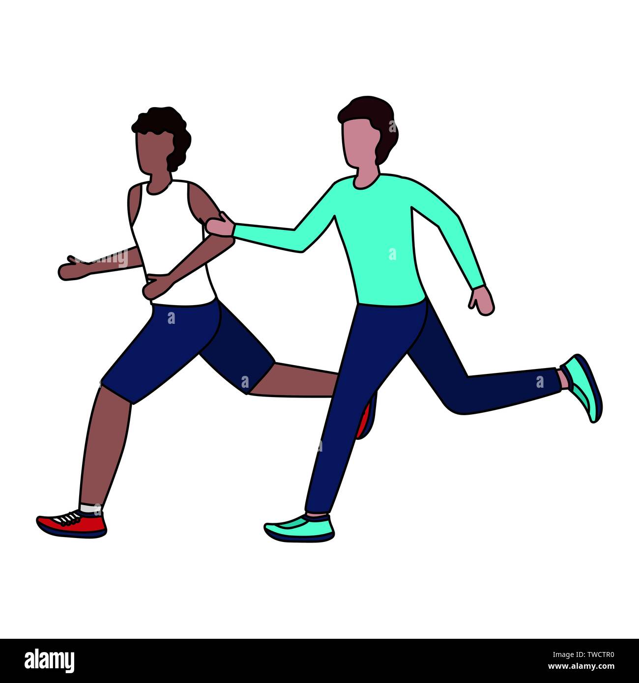 two men practicing running activity vector illustration Stock Vector ...