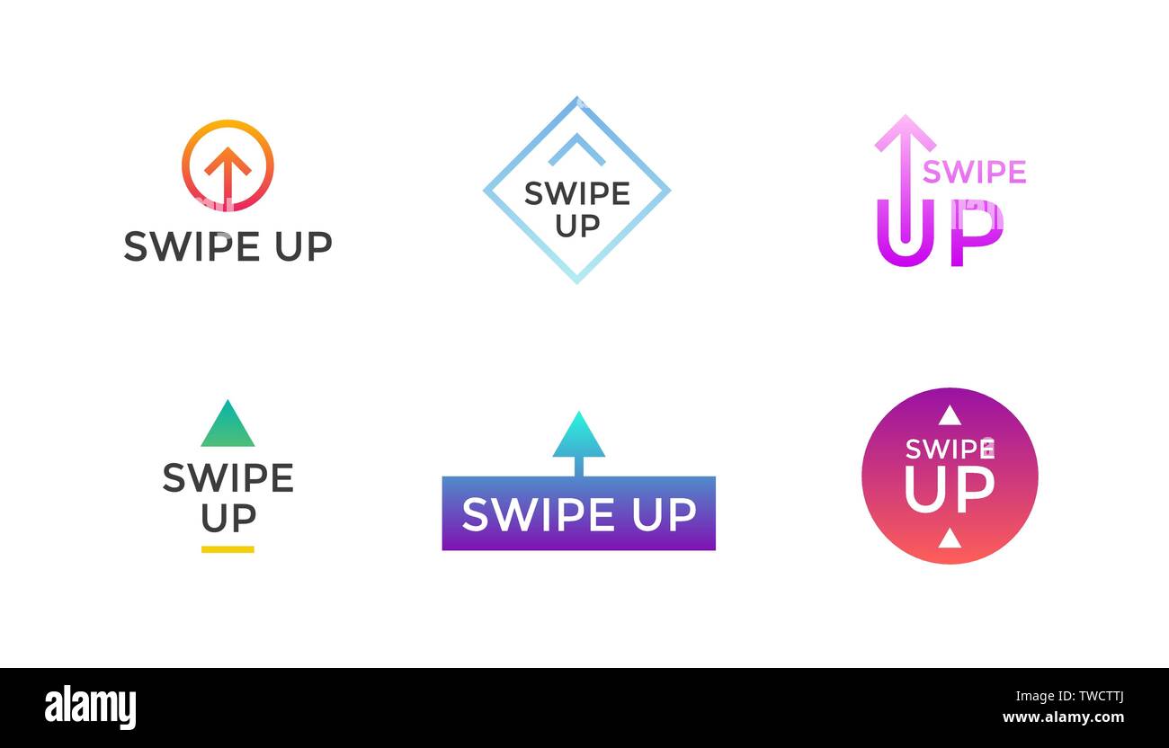 Swipe up button icon set. Application and social network scroll arrow pictogram for stories ...