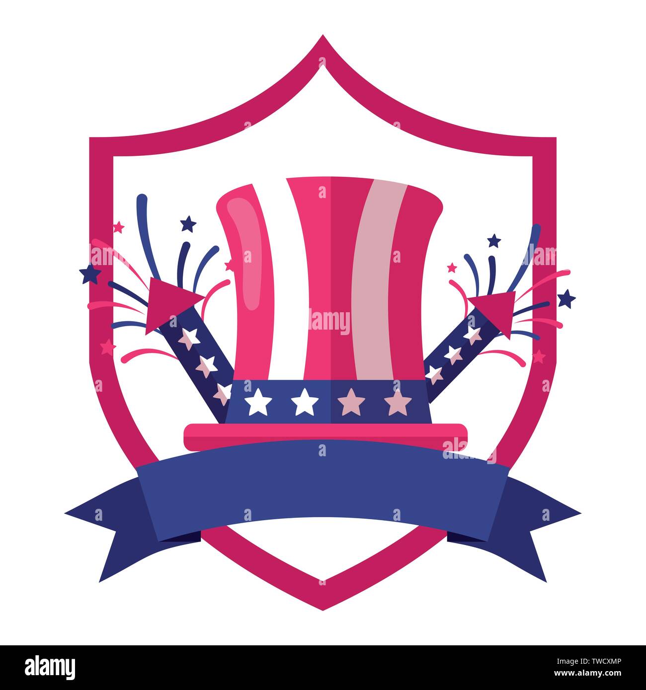 top hat fireworks american independence day label vector illustration ...