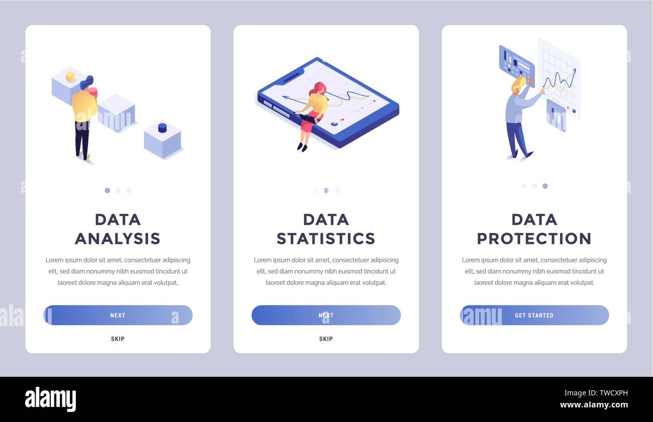 Set of mobile screens for statistics, analysis, protection. People ...