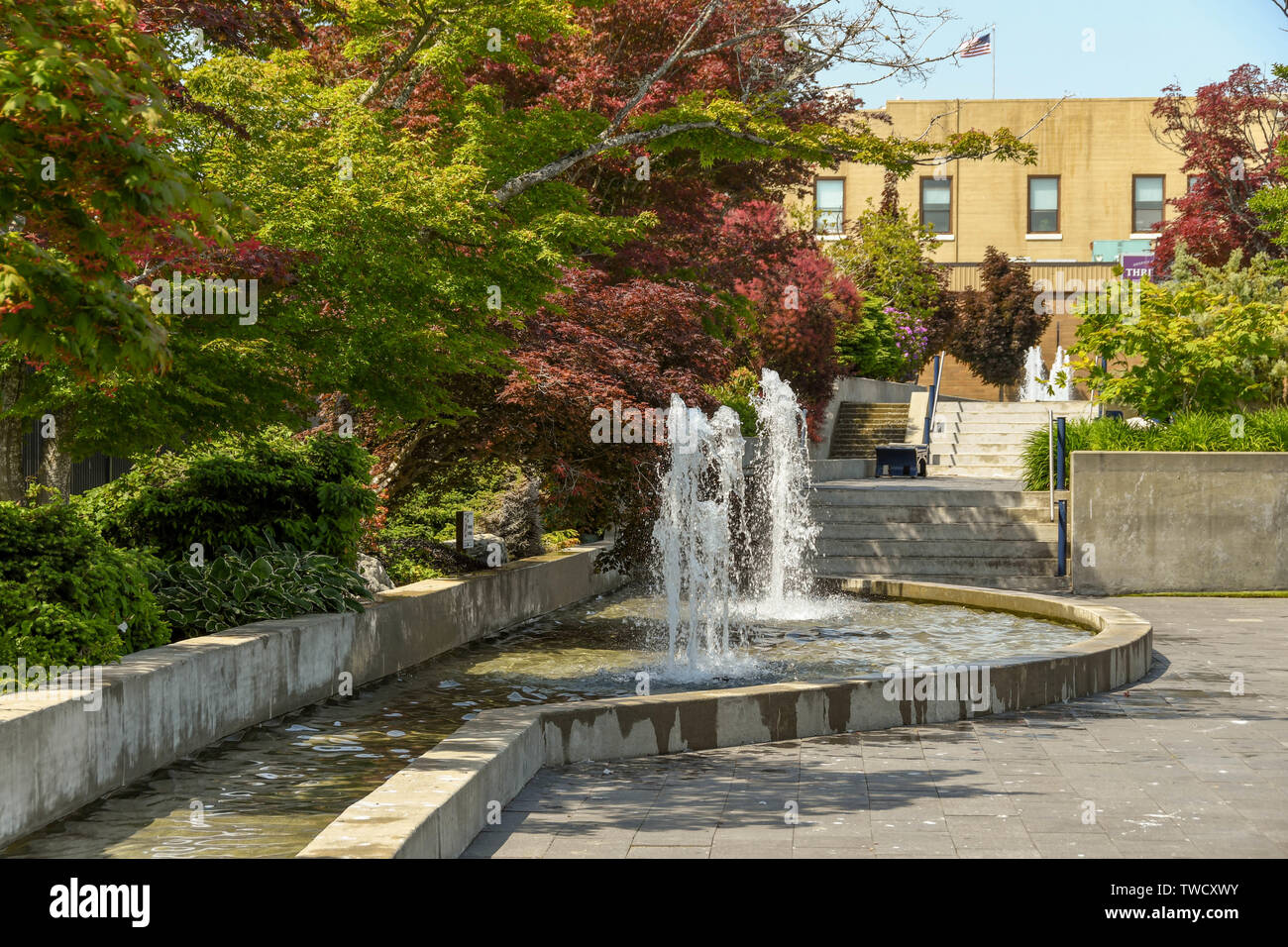 BREMERTON, WASHINGTON STATE, USA - JUNE 2018: Water feature in the park ...