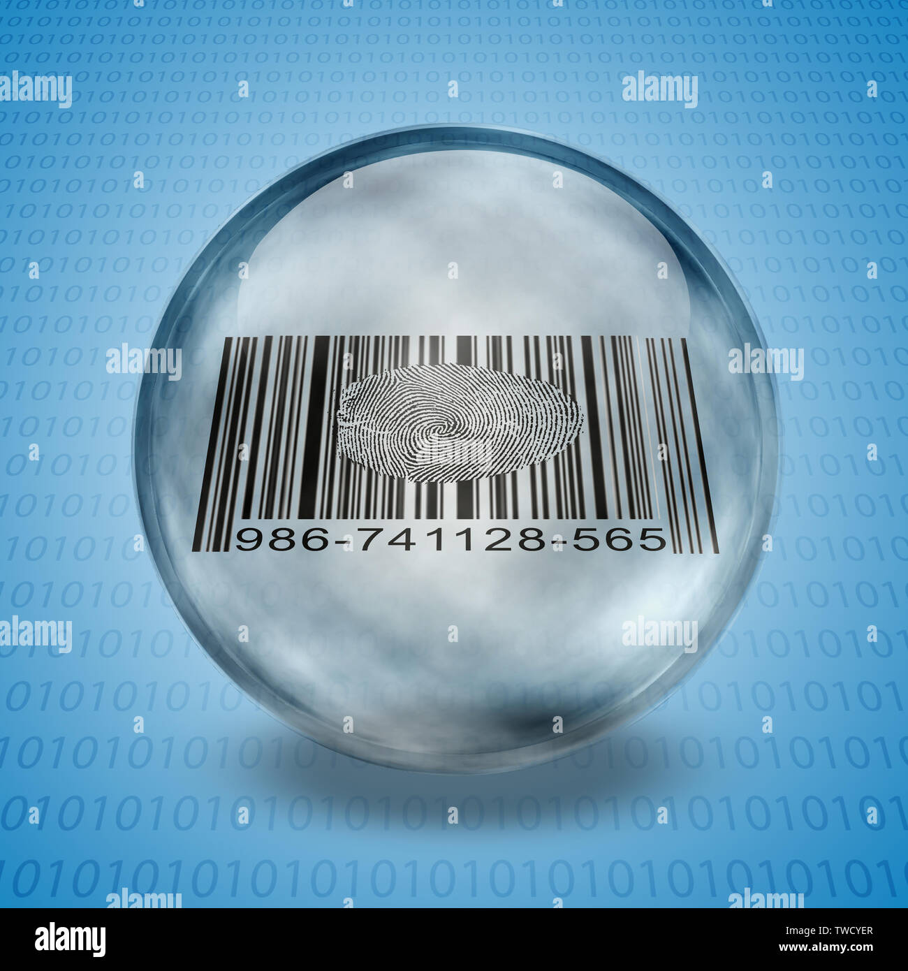 Barcode Fingerprint Enclosed in Glass Sphere Stock Photo - Alamy