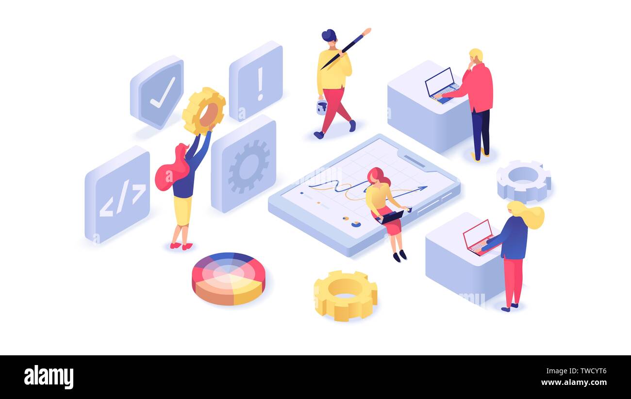 Web development team concept with little people isometric vector ...