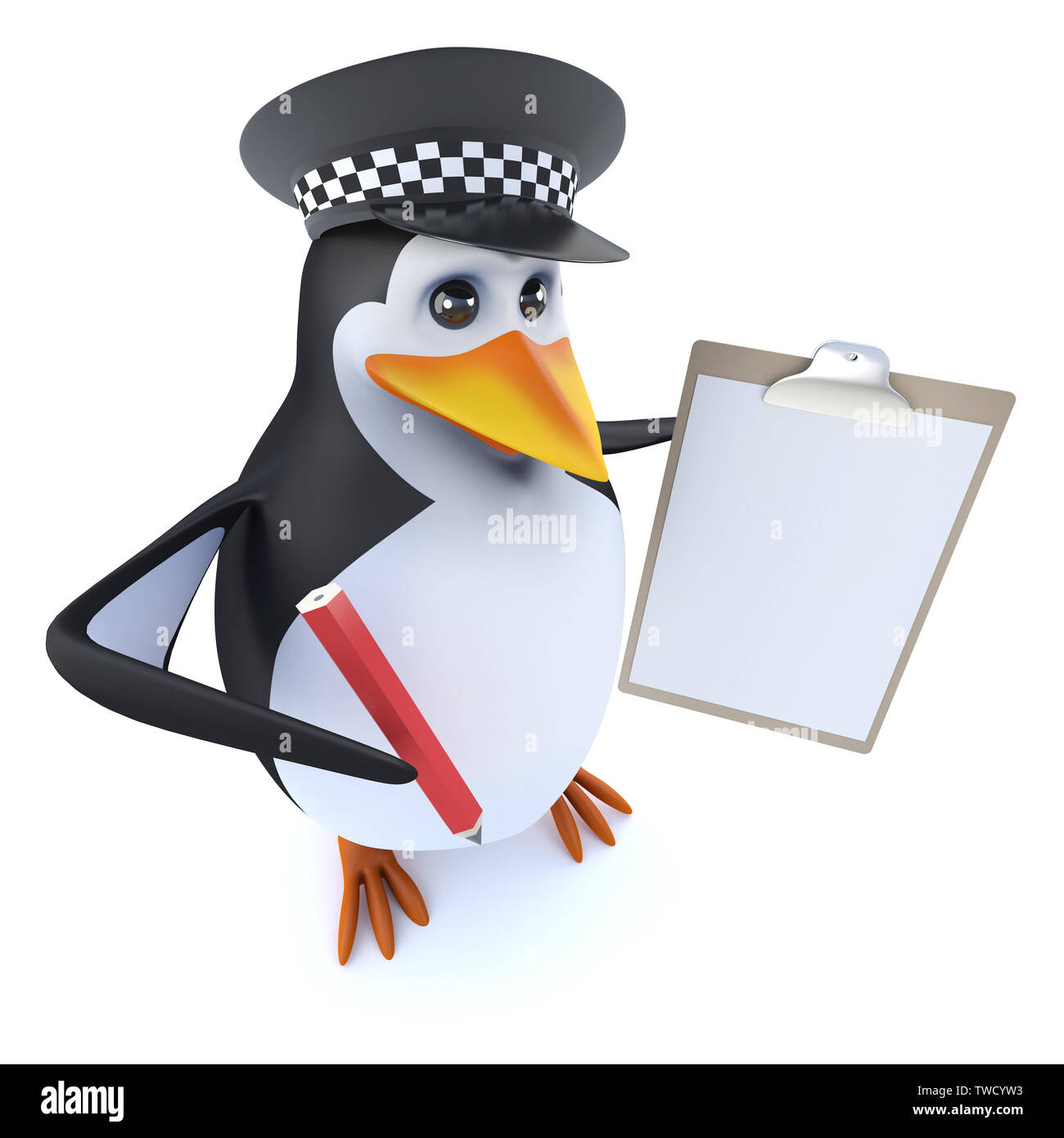 3d render of a funny cartoon police penguin character holding a ...