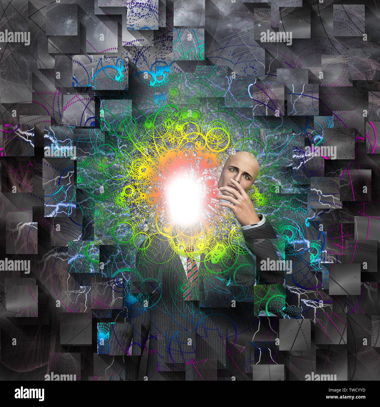 Surreal digital art. Powereful being reveals true self Stock Photo - Alamy