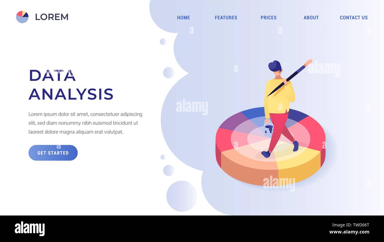 Data analysis or website design development landing page concept flat ...