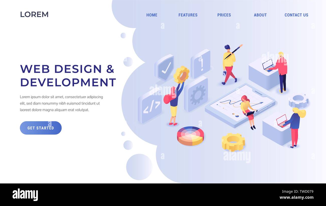 Landing page with developers interacting with data charts elaborating ...