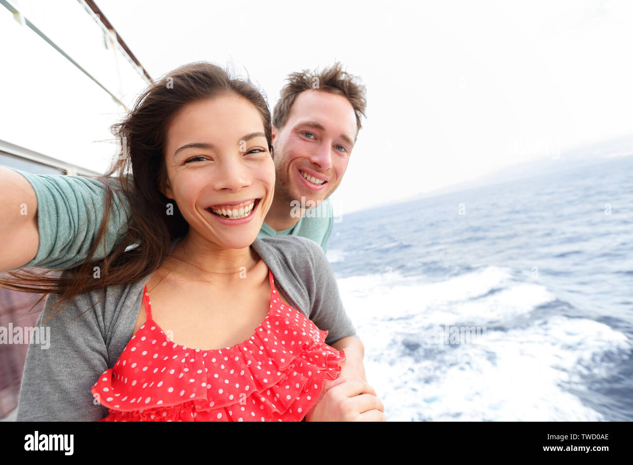 Cruise ship couple taking selfie self portrait photo romantic. Happy ...