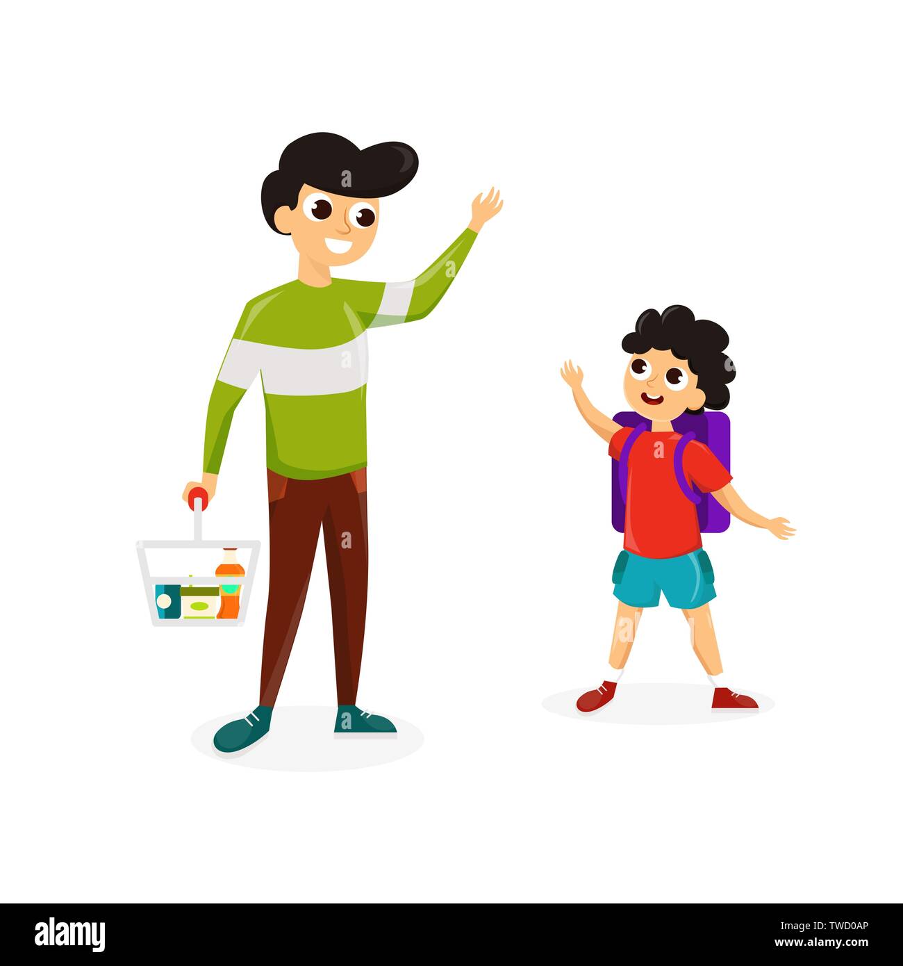Man with son shopping flat style vector illustration isolated on white ...