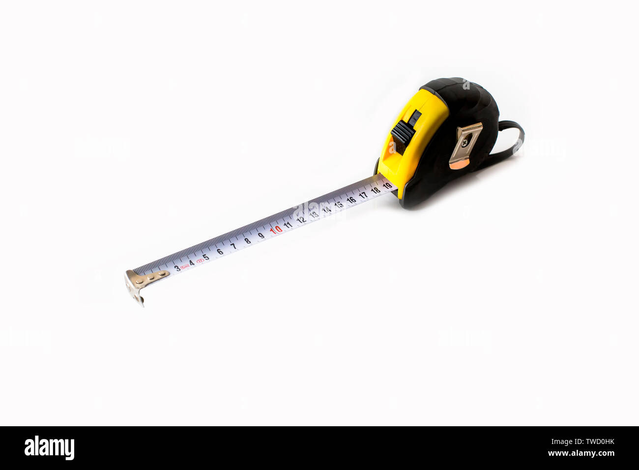 yellow black case length meter on white ground Stock Photo - Alamy
