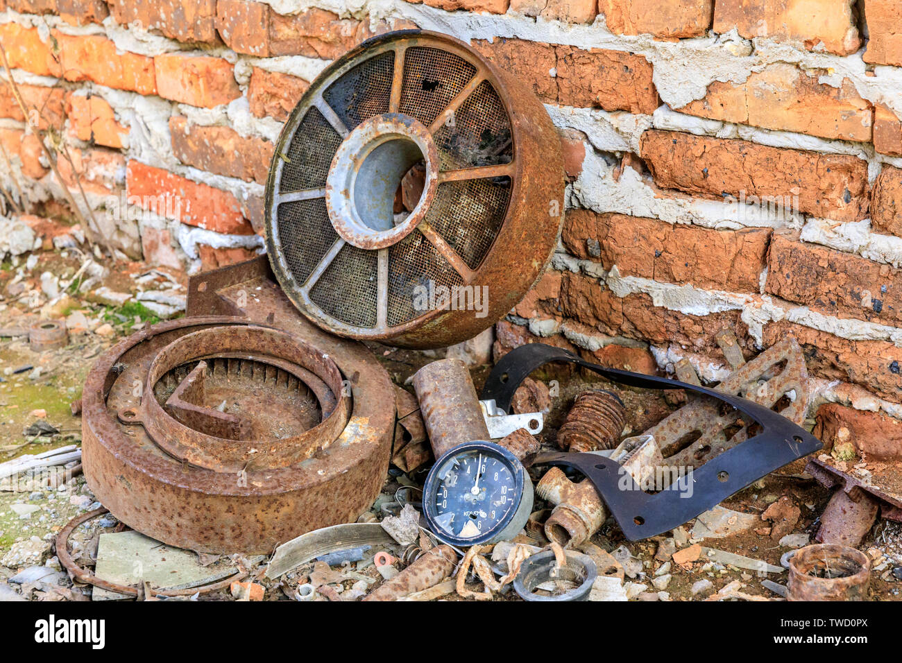 Eastern Europe, Ukraine, Pripyat, Chernobyl. Rusted remains of ...