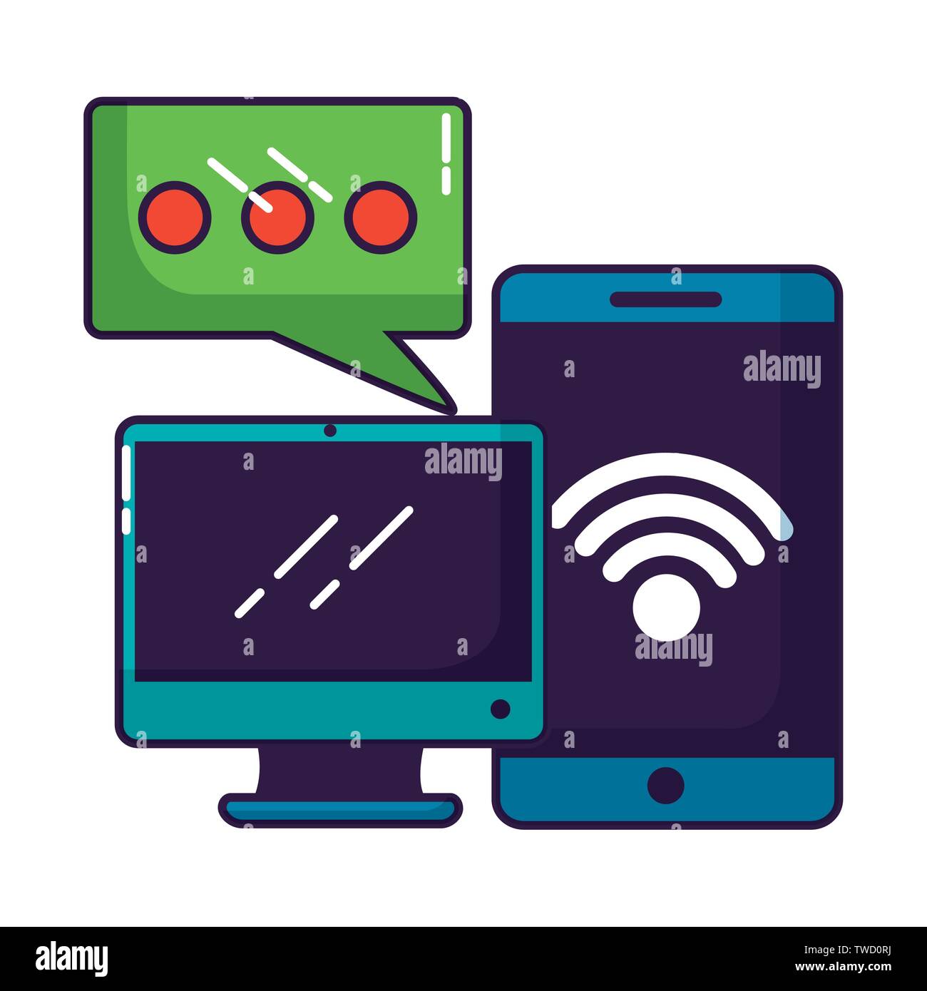 smartphone computer chat wifi free connection vector illustration Stock ...
