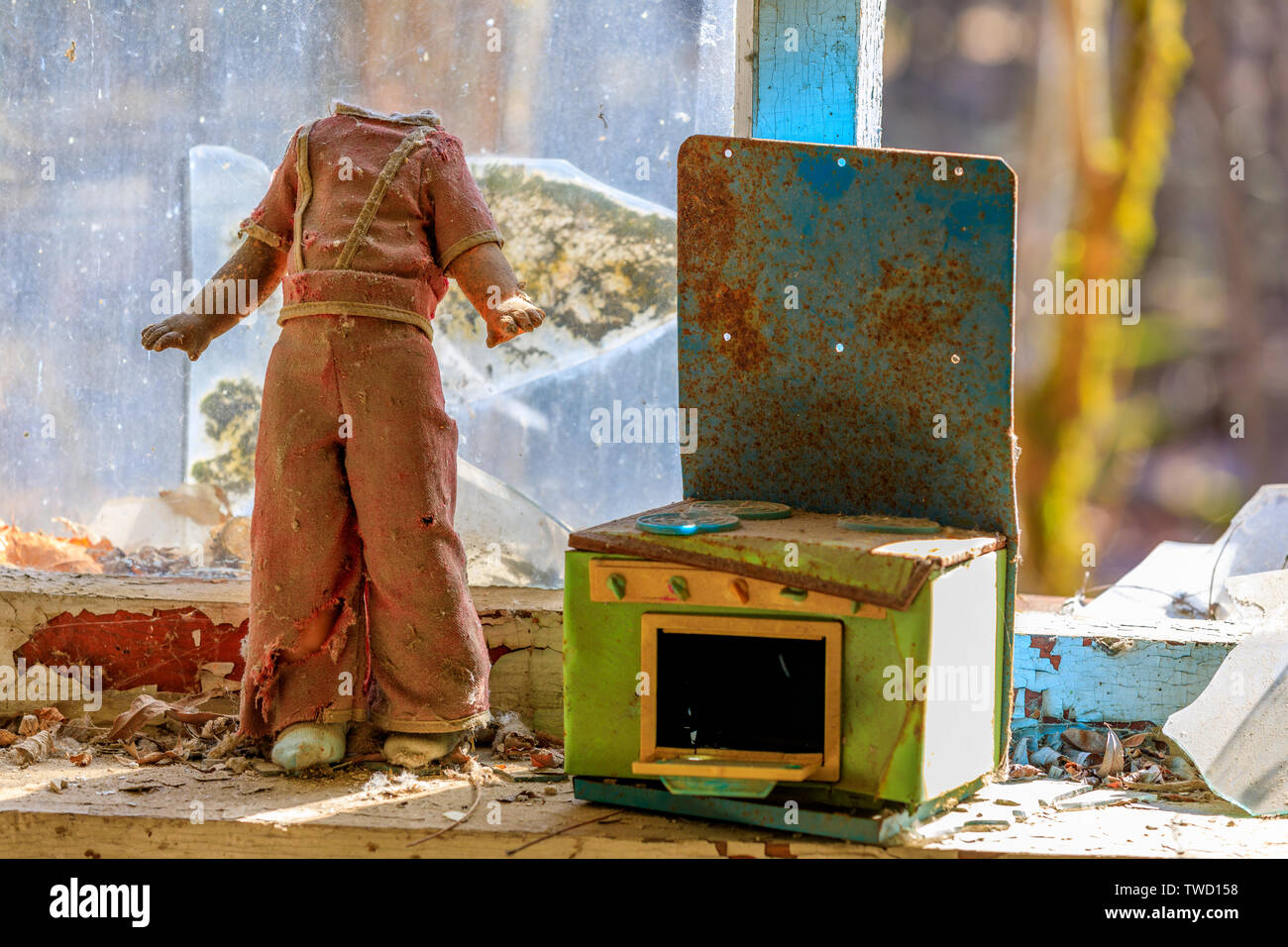 Eastern Europe, Ukraine, Pripyat, Chernobyl. Child's toy. Headless doll ...
