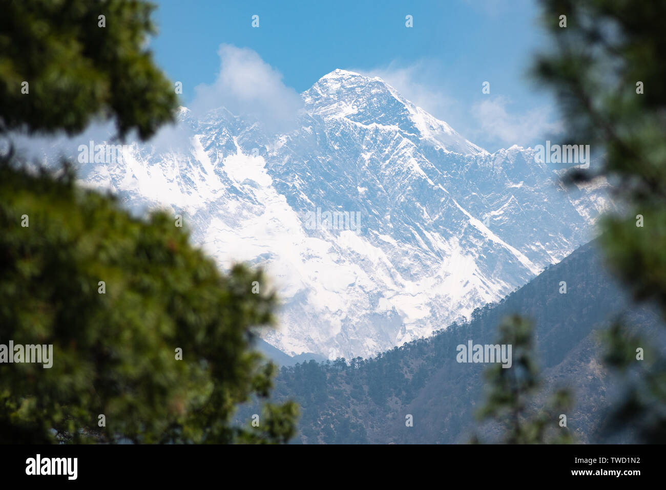 Highest mountain in the worls Everest as seen from near Namche Bazaar ...
