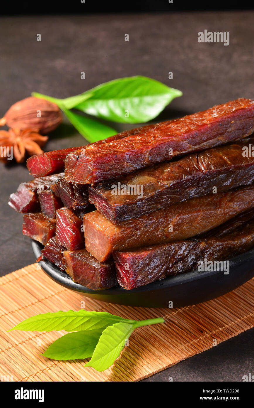 Air-dried hand-torn beef HD picture Stock Photo - Alamy