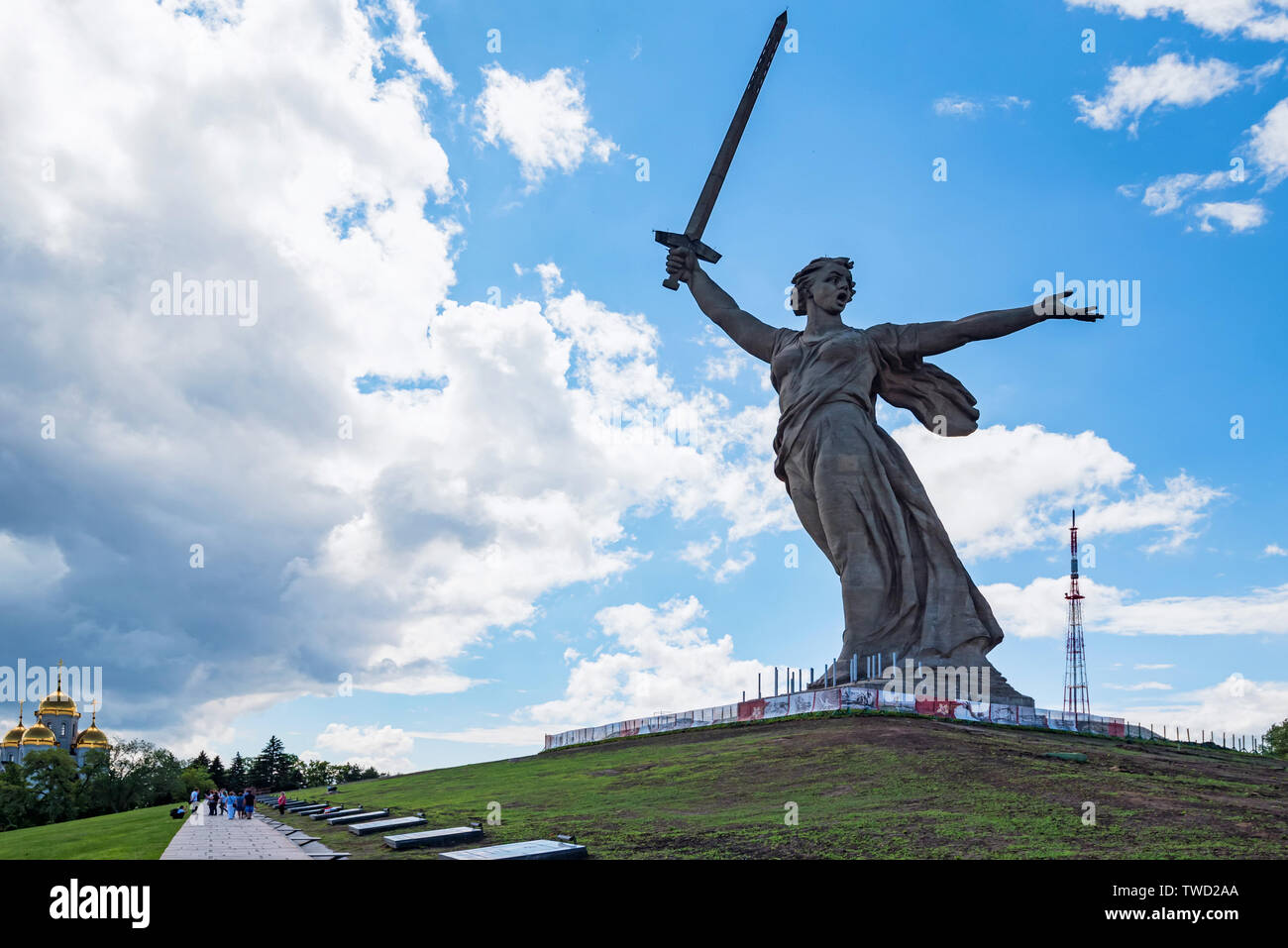 Front view of Motherland Calls monument in Mamayev Kurgan in Volgograd ...