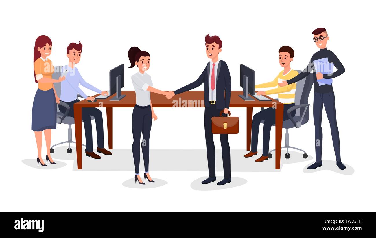 Negotiation handshake Stock Vector Images - Alamy