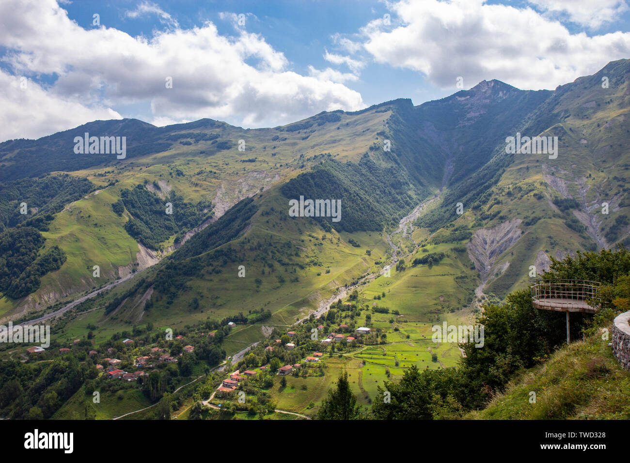 Valley view with a small village in Caucasus mountains, Georgia Stock ...