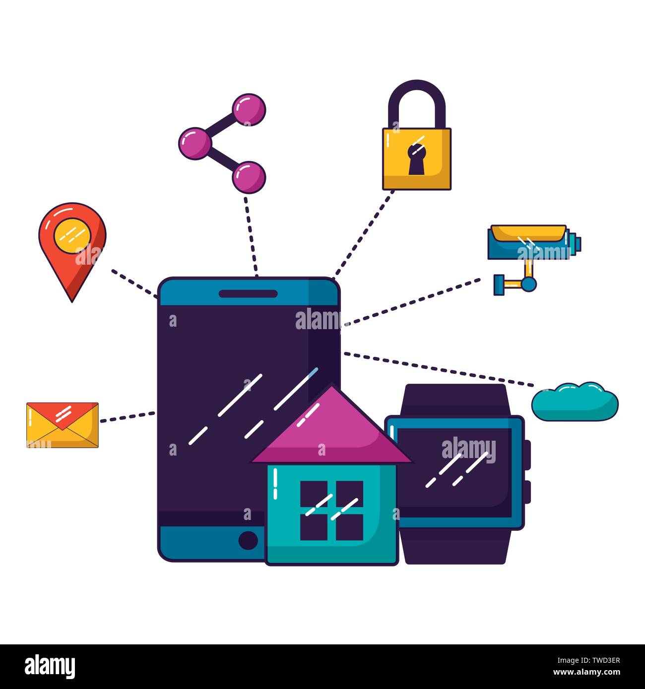 smartphone smart watch house wifi free connection vector illustration ...