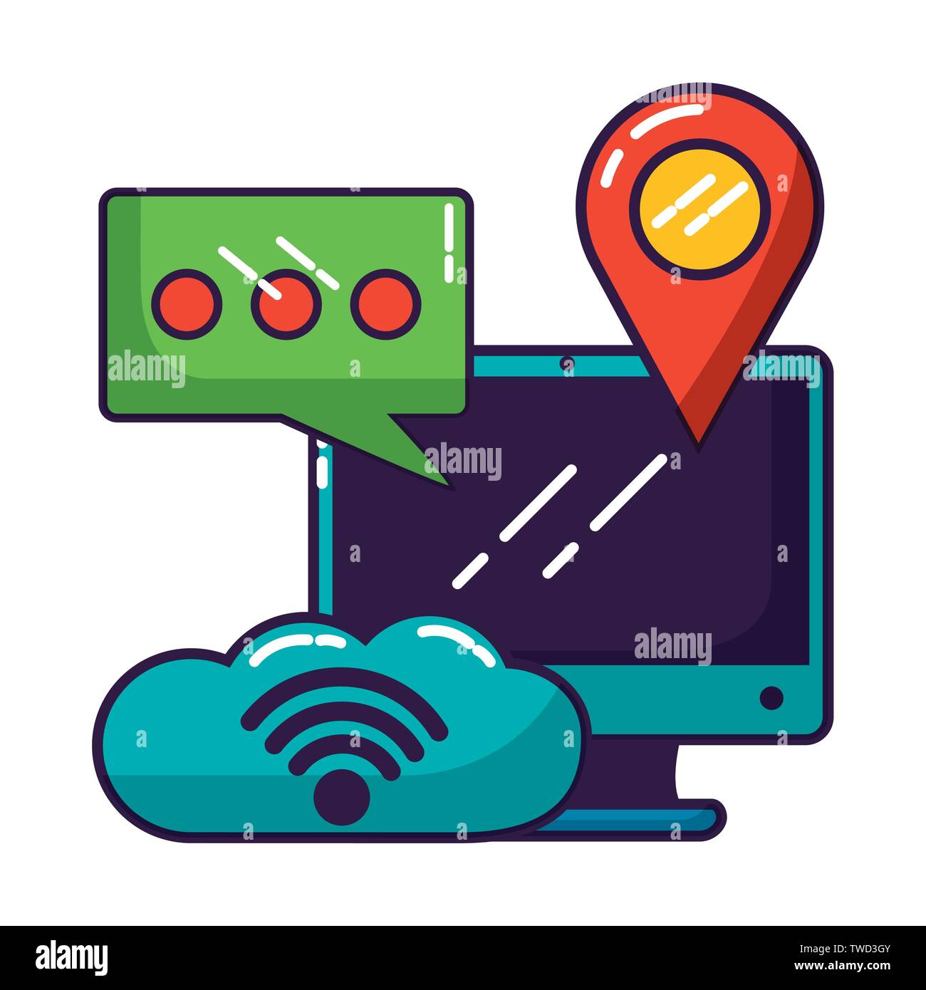 computer cloud storage camera chat location wifi free connection vector ...