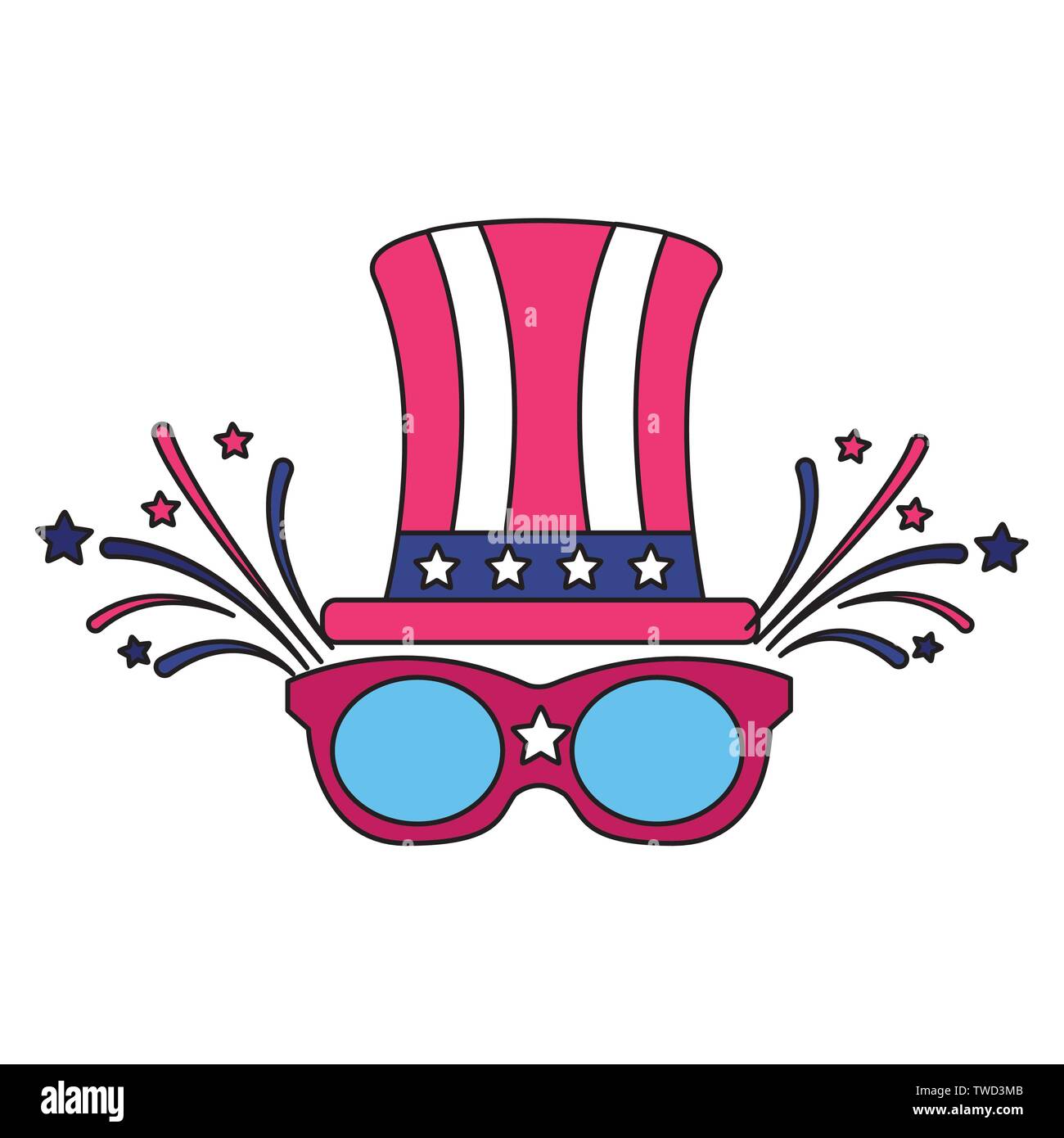 top hat and sunglasses american happy independence day vector ...