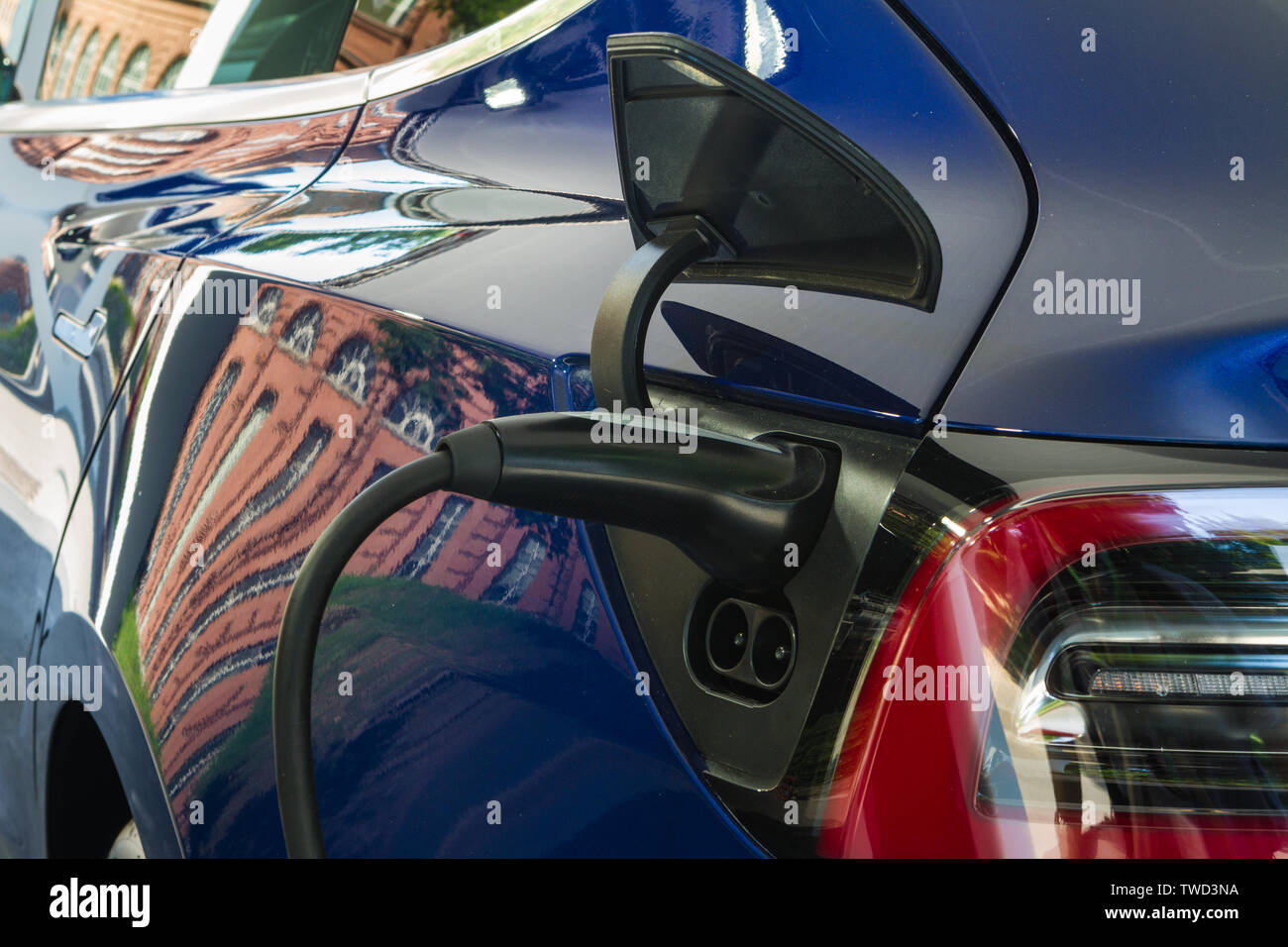 Detail of Tesla Model 3 charging plug. 2019 edition of Parco Valentino ...