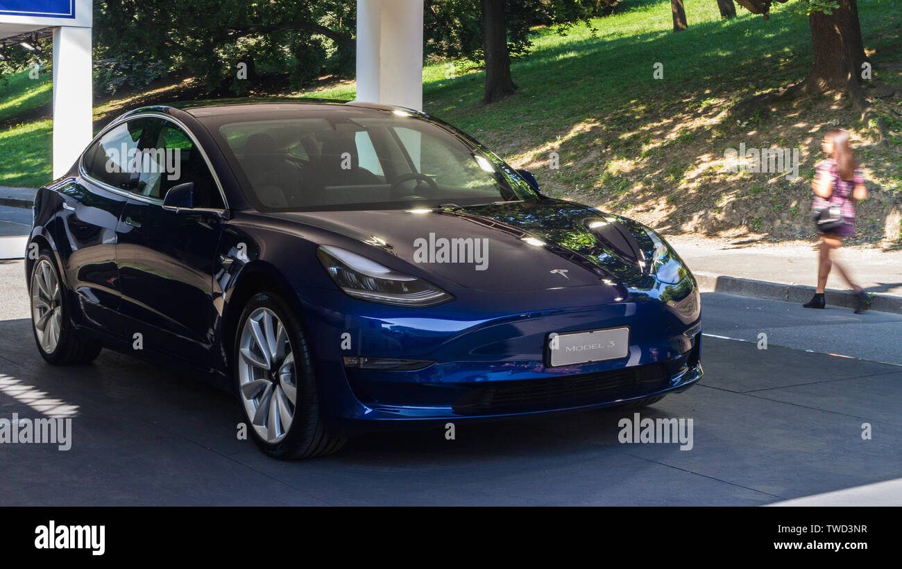 A Tesla Model 3. 2019 edition of Parco Valentino car show hosts cars by ...
