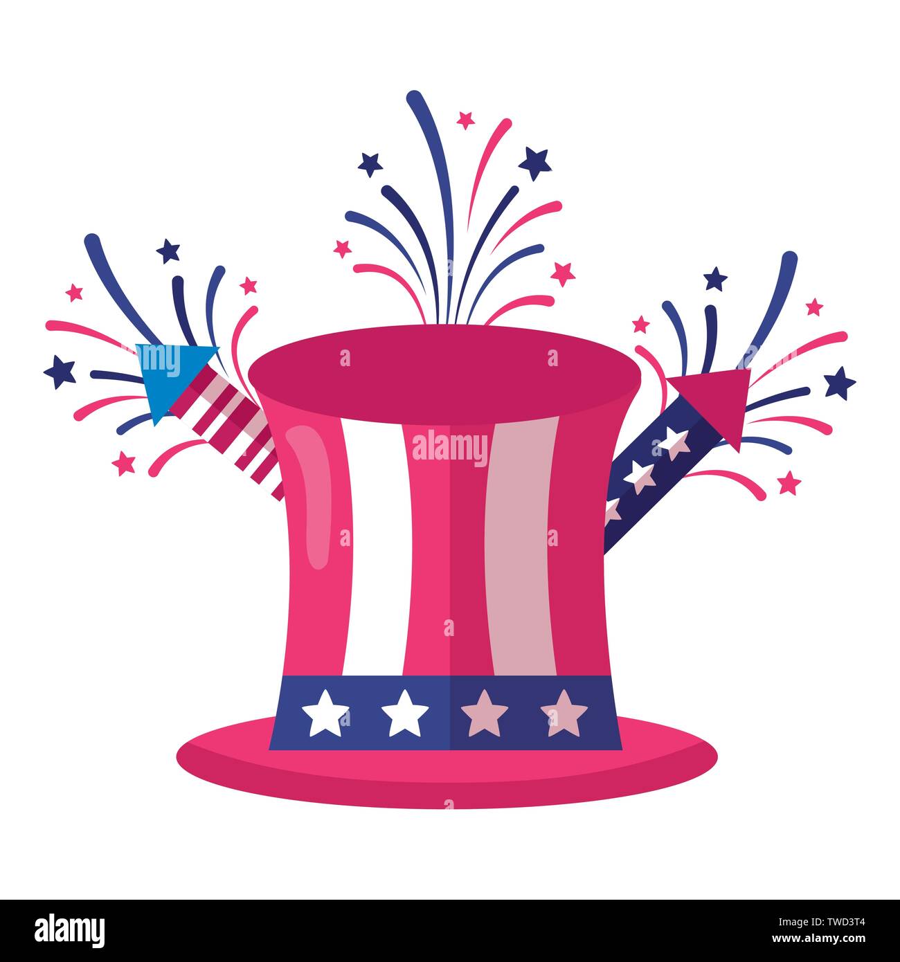 top hat fireworks american happy independence day vector illustration ...