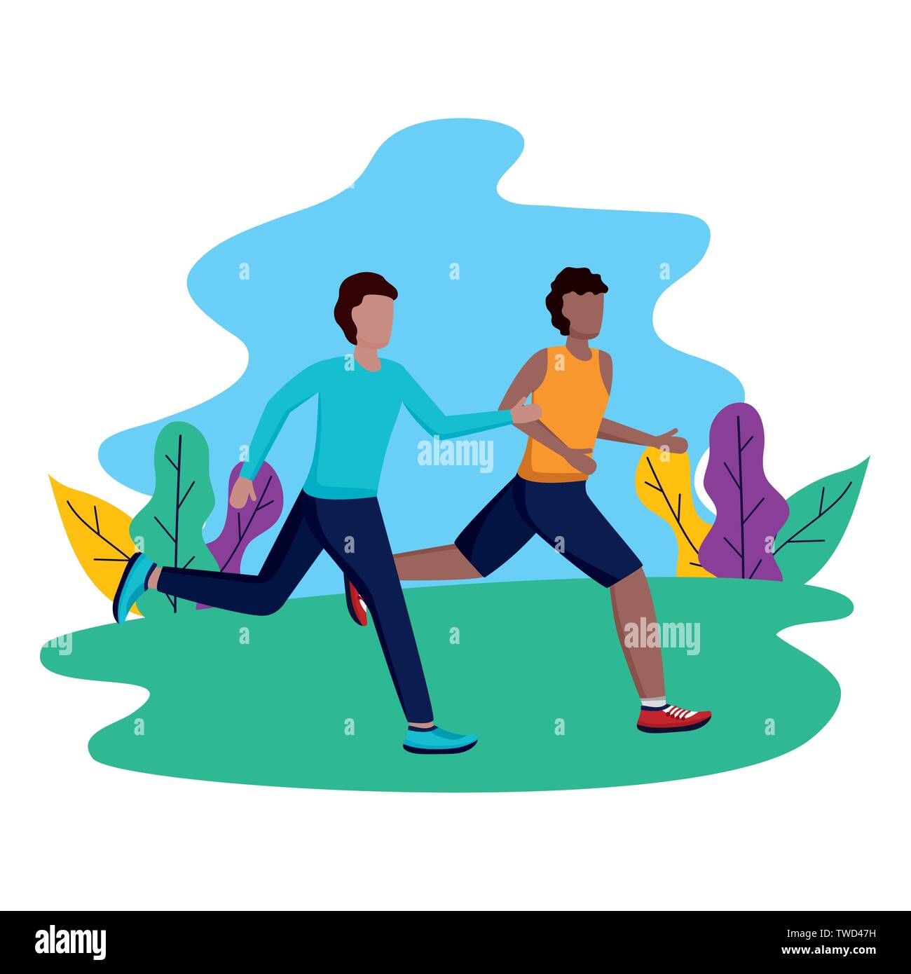 Two men running in park Stock Vector Images - Alamy