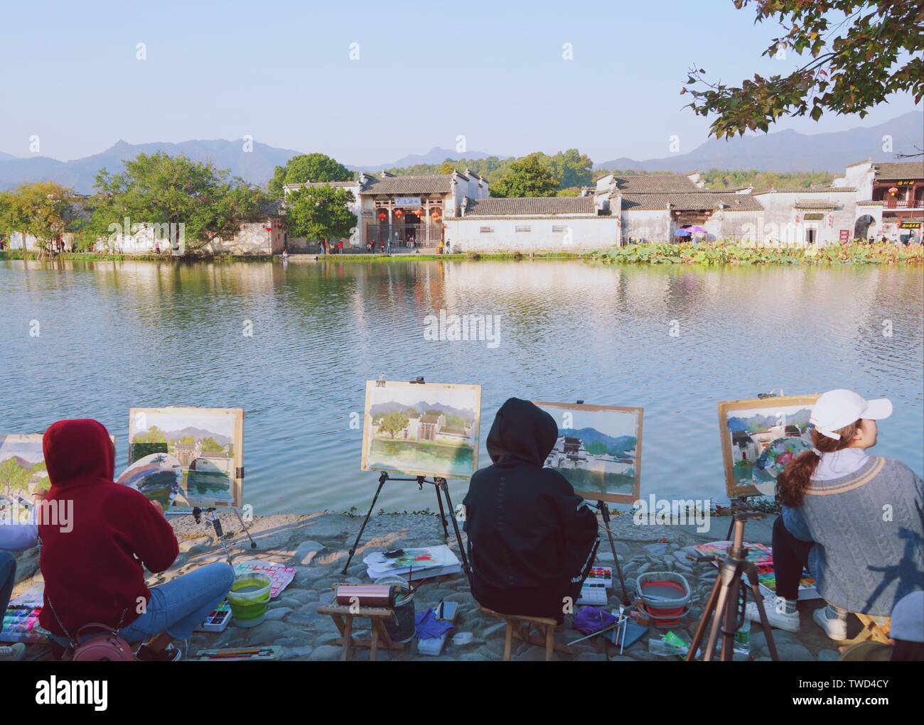Beautiful scenery of Hongcun, moon moor and south lake Stock Photo - Alamy