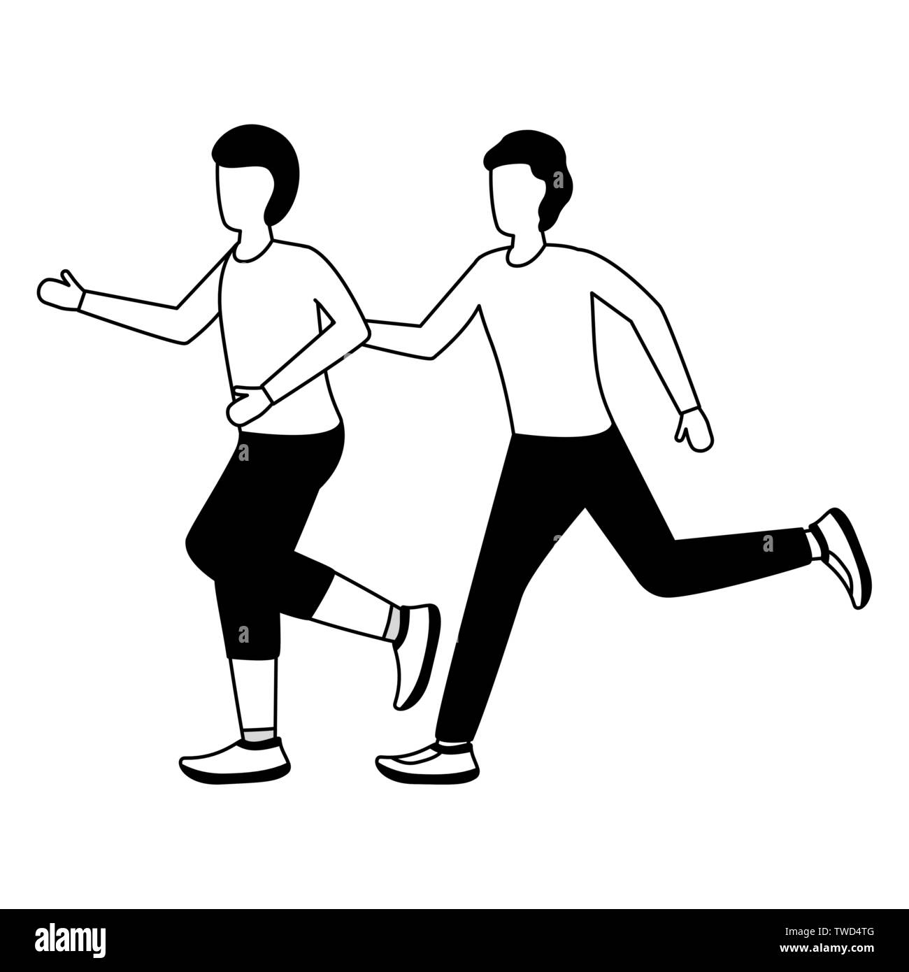 two men practicing running activity vector illustration Stock Vector ...