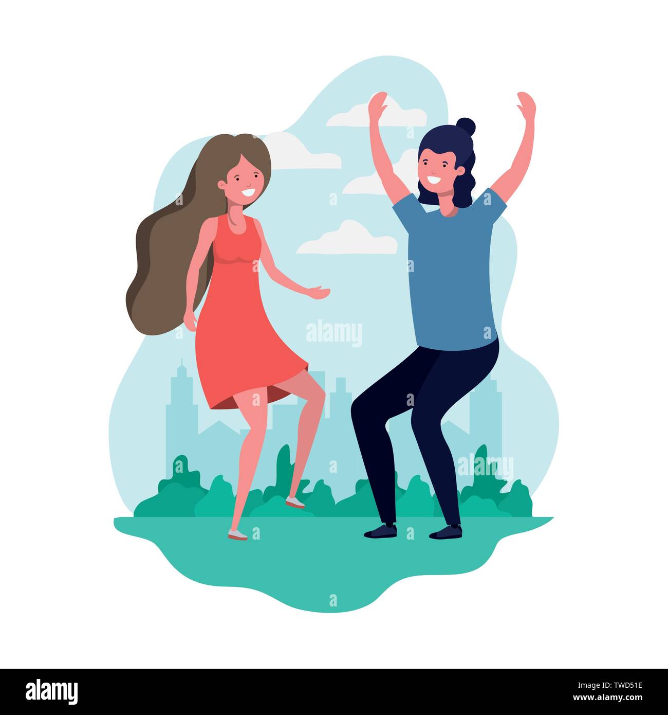 couple dancing in landscape with trees and plants Stock Vector Image ...