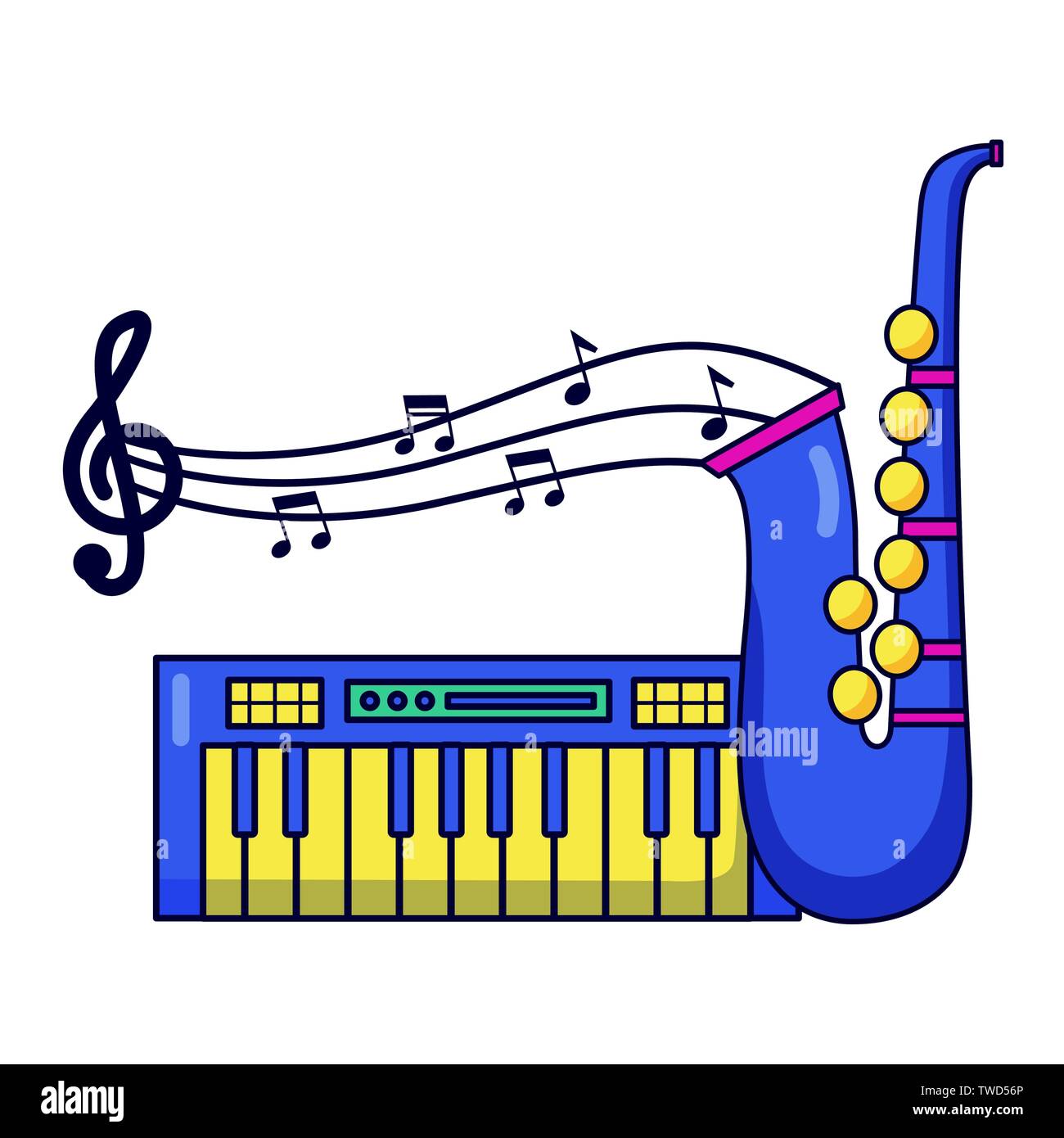 synthesizer and saxophone festival music vector illustration Stock ...