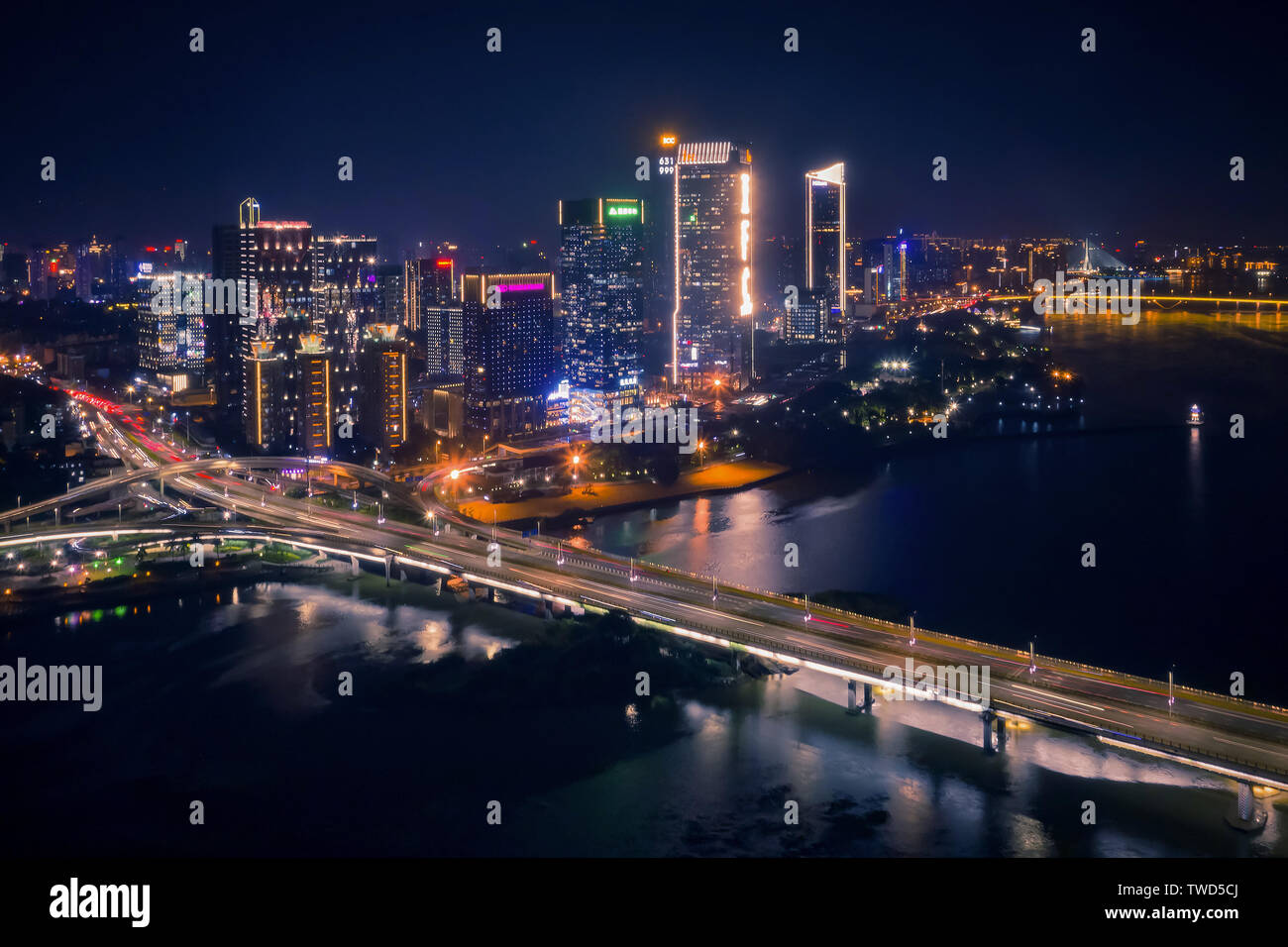 The city night view of the minjiang river hi-res stock photography and ...