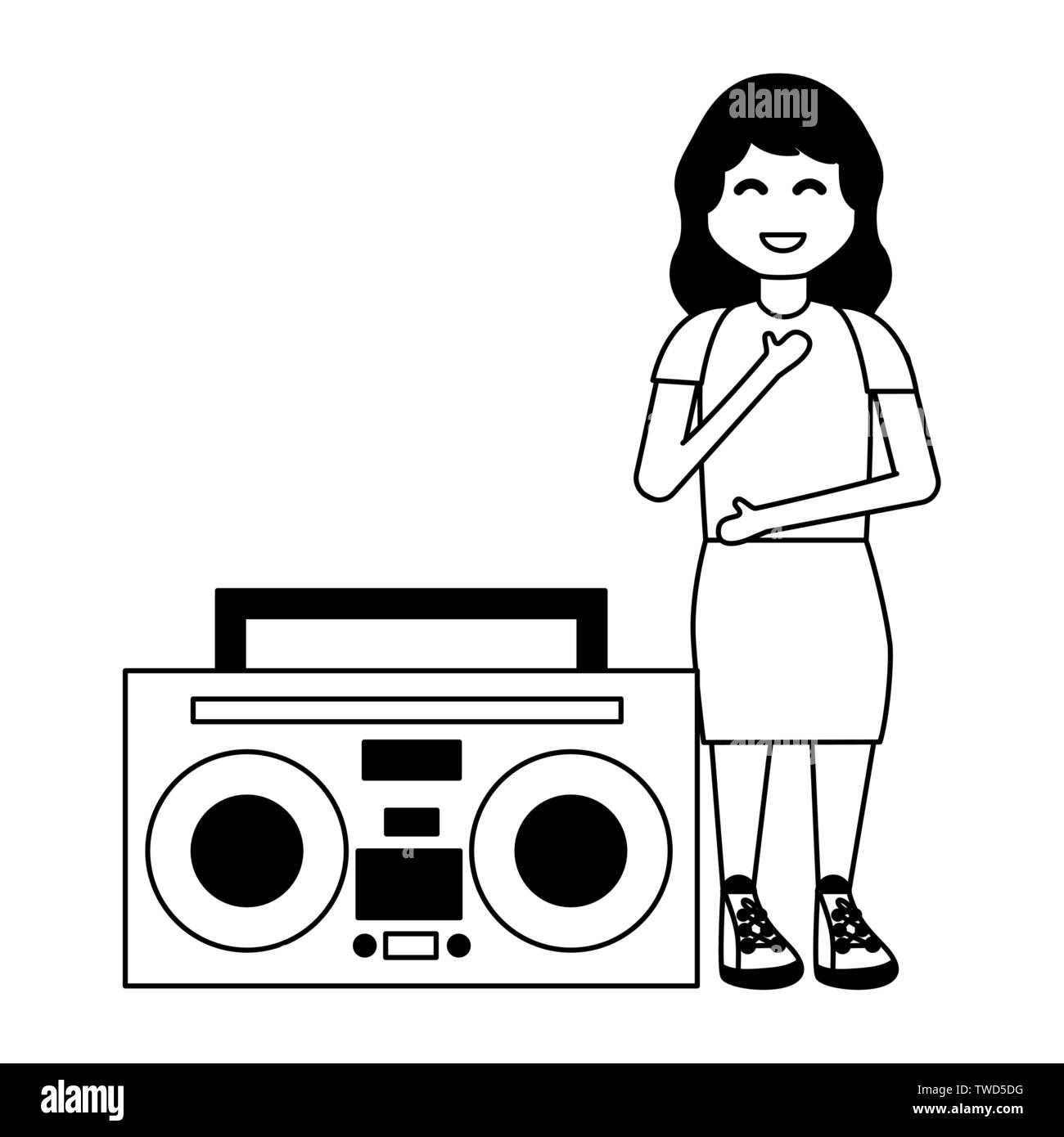 smiling girl radio stereo listening music vector illustration Stock ...