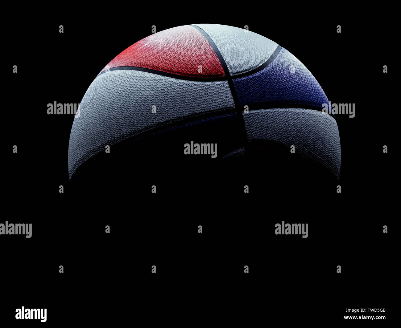 Front view on red white and blue colored single basketball sitting on ...