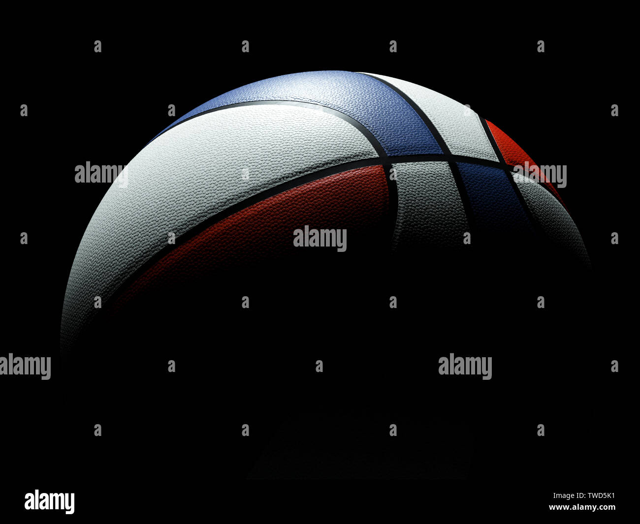 Front view of red white and blue USA colored single basketball sitting ...