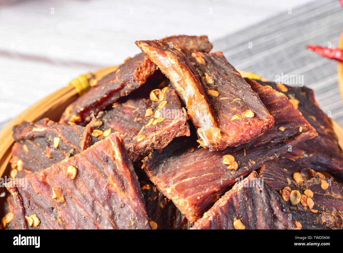 Air-dried hand-torn beef HD picture Stock Photo - Alamy