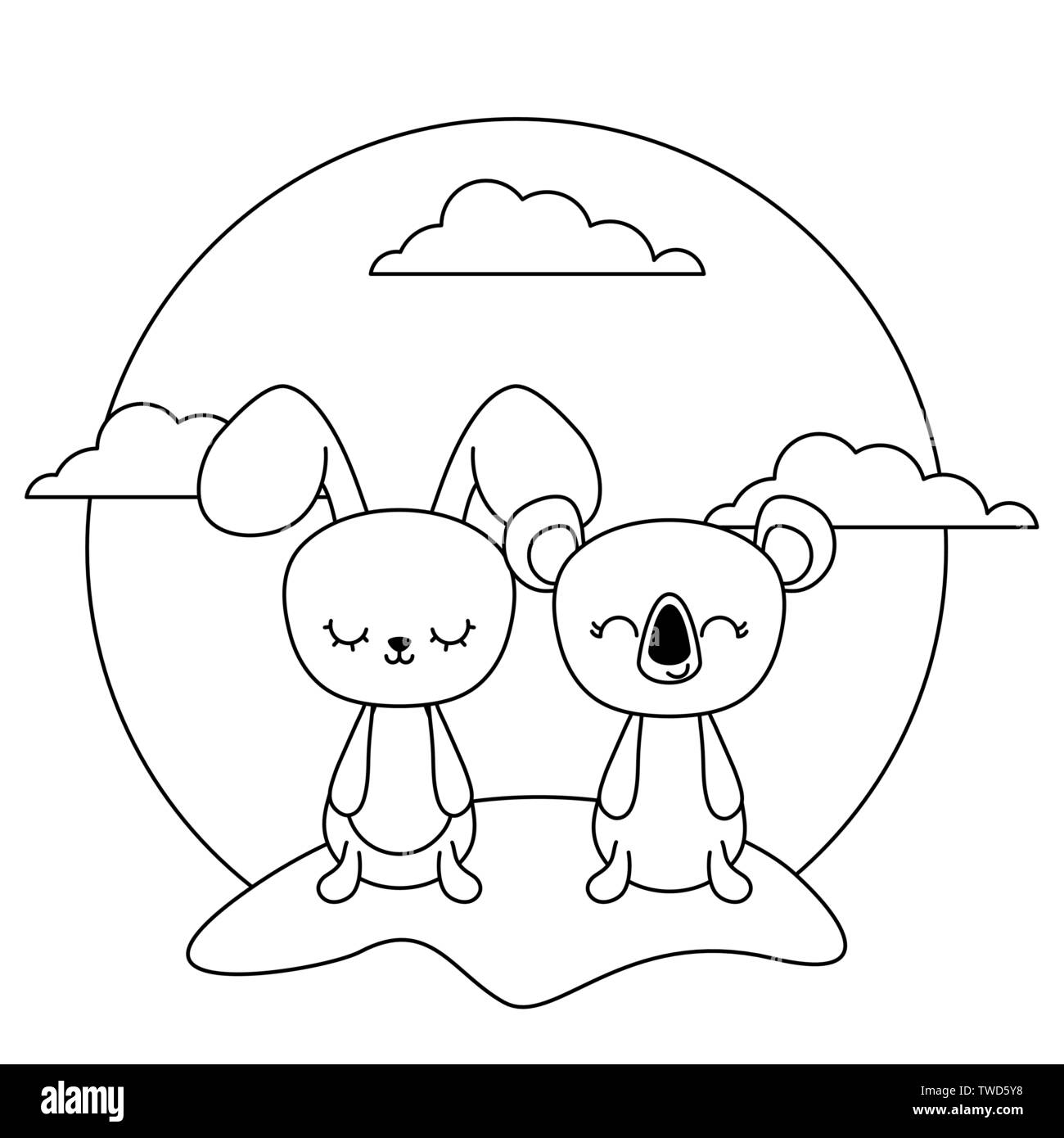 cute koala with rabbit in landscape vector illustration design Stock ...