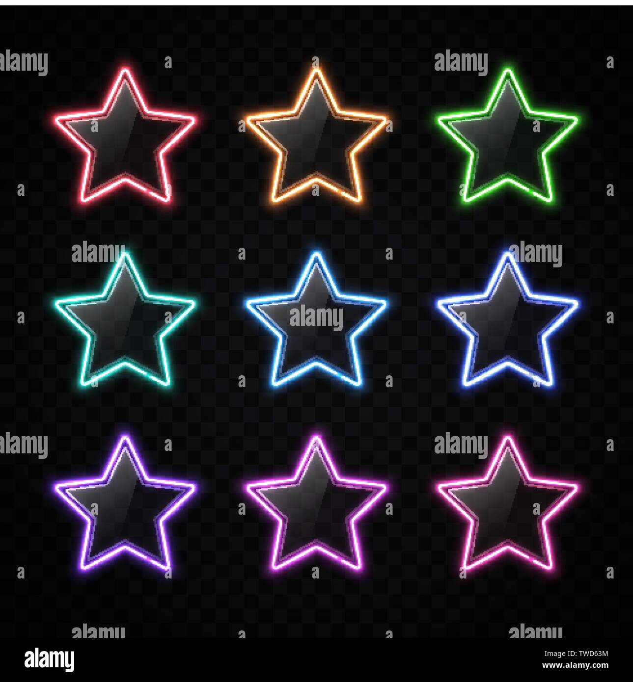 Colorful neon star badges set. Glowing banners Stock Vector Image & Art ...